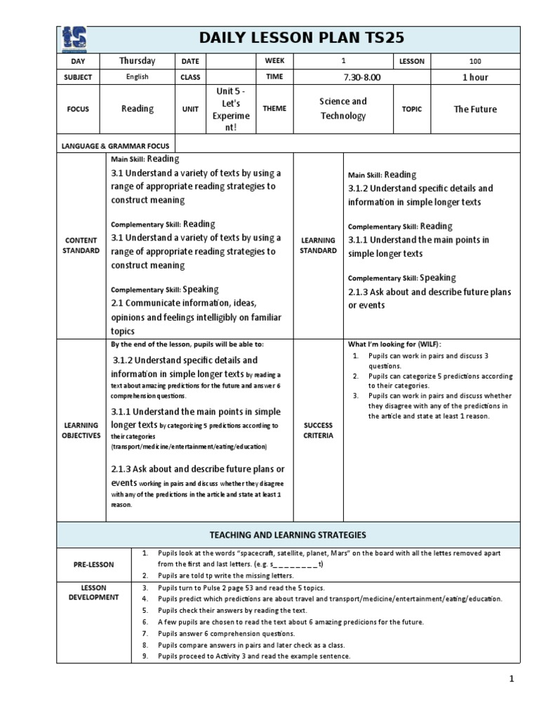 Form 1 Lesson 100 Reading | PDF | Reading Comprehension | Behavior ...