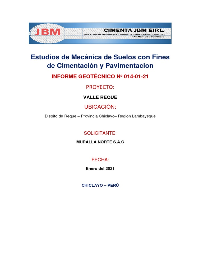 10.-Estudio de Mecanica de Suelos Con Fines de Pavimentación-Valle Reque II | PDF | Fundación ...