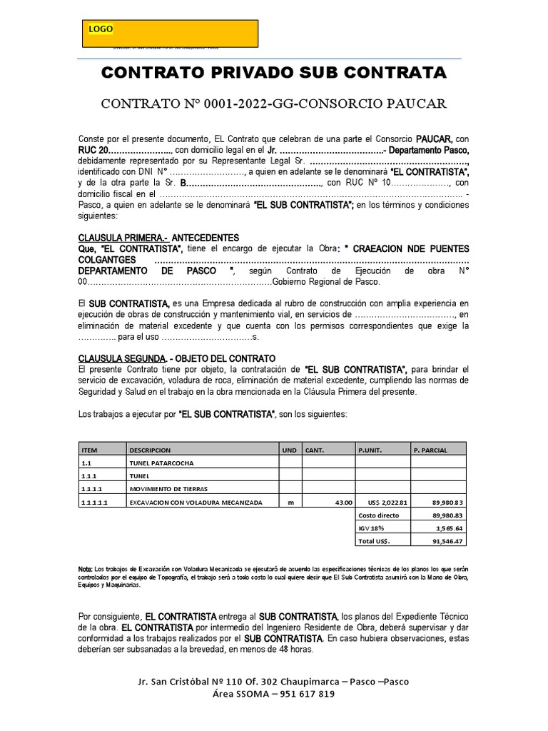 Modelo de Subcontrata | PDF | Derecho privado | Ley común