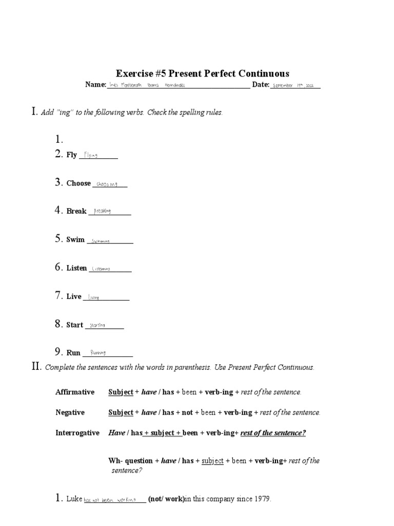 Exercise #5 Present Perfect Continuous | PDF | Linguistic Morphology ...