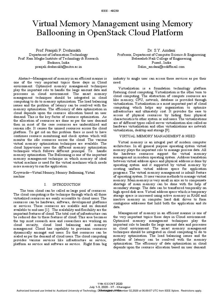 Virtual Memory Management Using Memory Ballooning | PDF | Computer Data Storage | Cloud Computing
