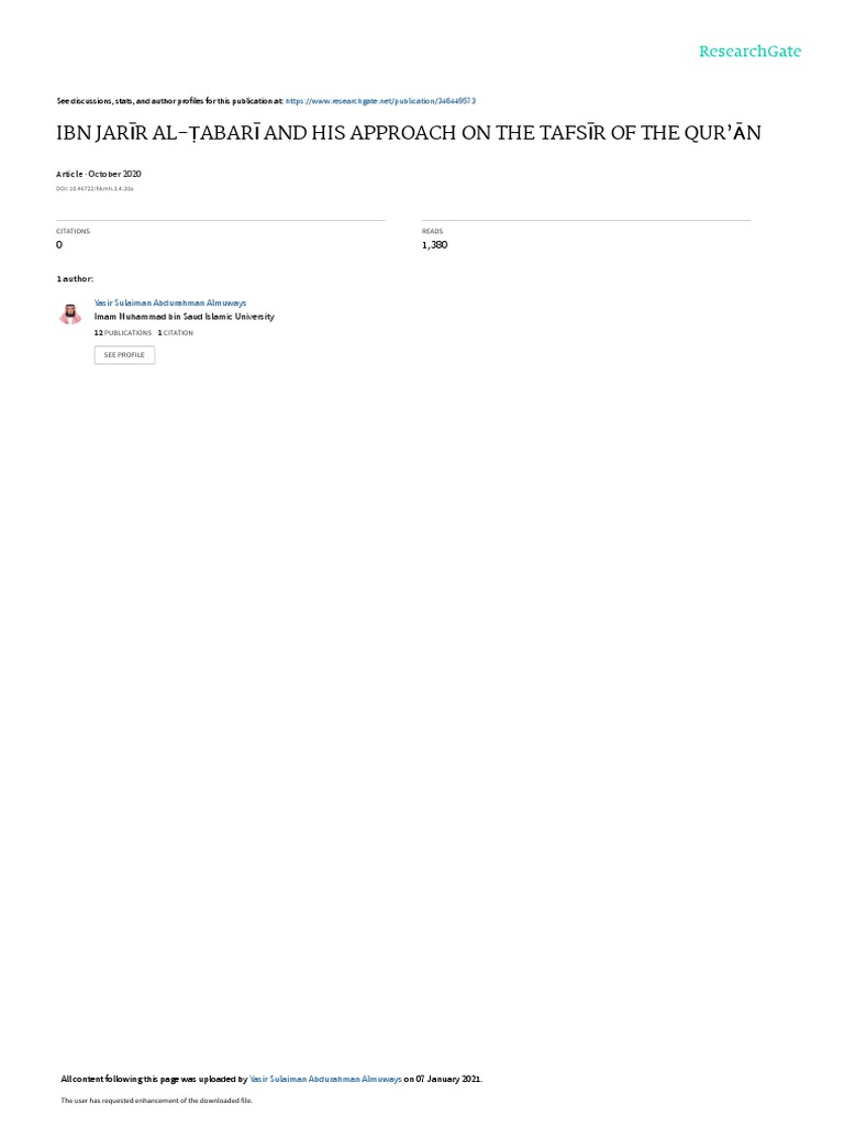 Ibn Jarir Al Abari and His Approach On The Tafsir of The Quran | PDF | Quran | Islam