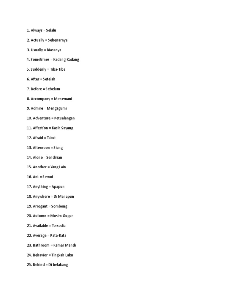 English-Indonesian Vocabulary List | PDF