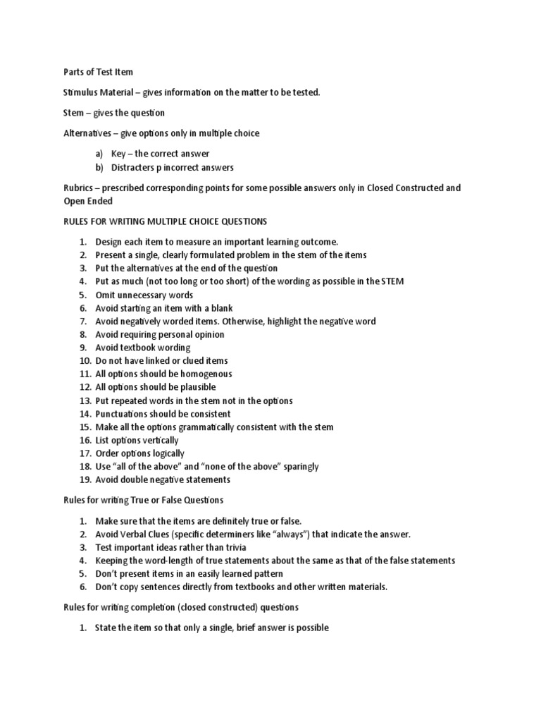 Parts of Test Item | PDF | Educational Assessment | Question