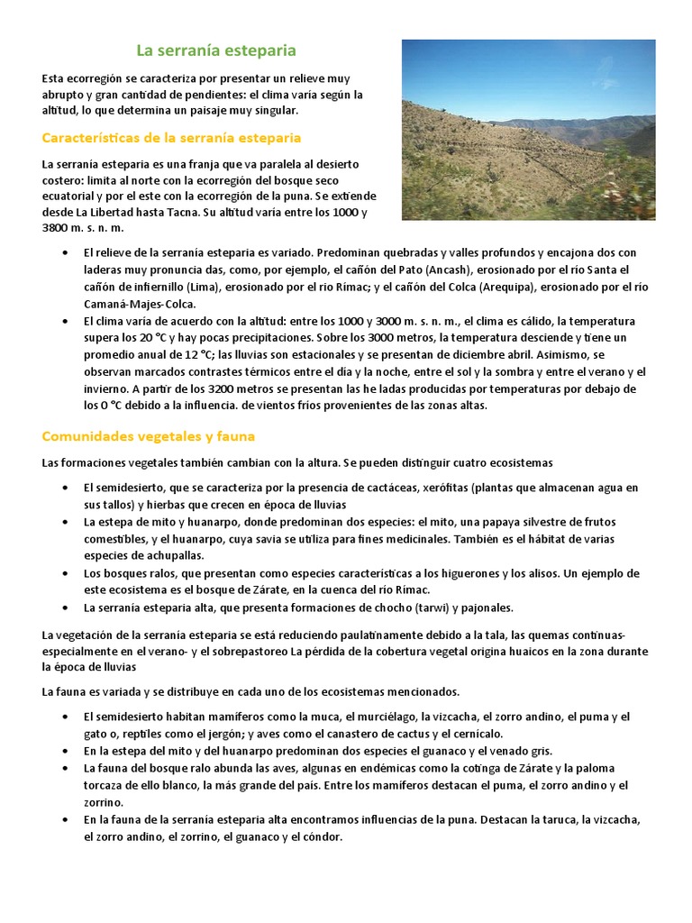 Características de la Serranía Esteparia | PDF | Clima | Ciencias de la ...