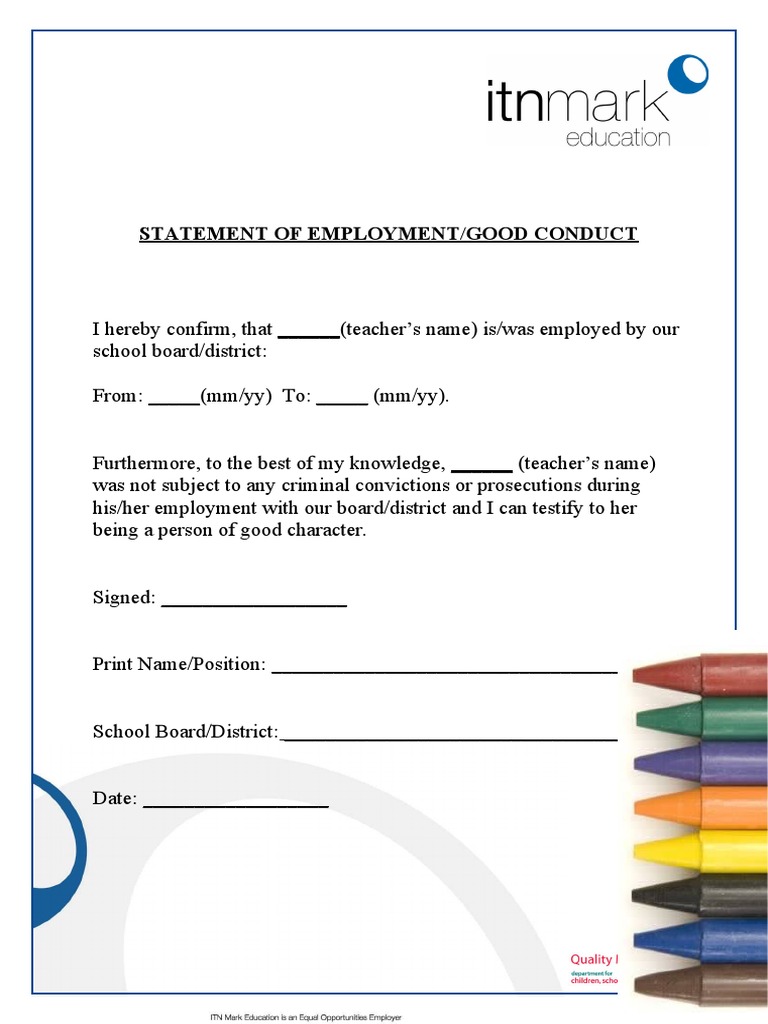 Statement of Good Conduct | PDF