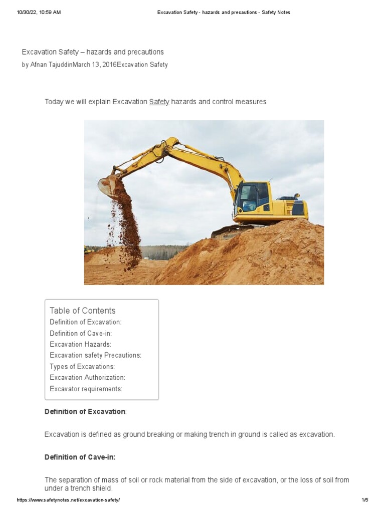 Excavation Safety Hazards and Precautions | PDF | Trench | Safety