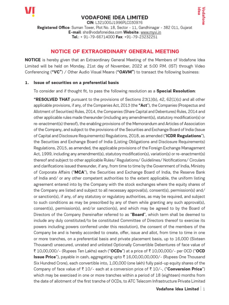 VIL EGM Notice | PDF | Electronic Voting | Login