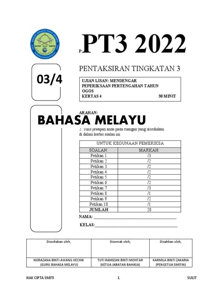 Ujian Mendengar Pt3 | PDF