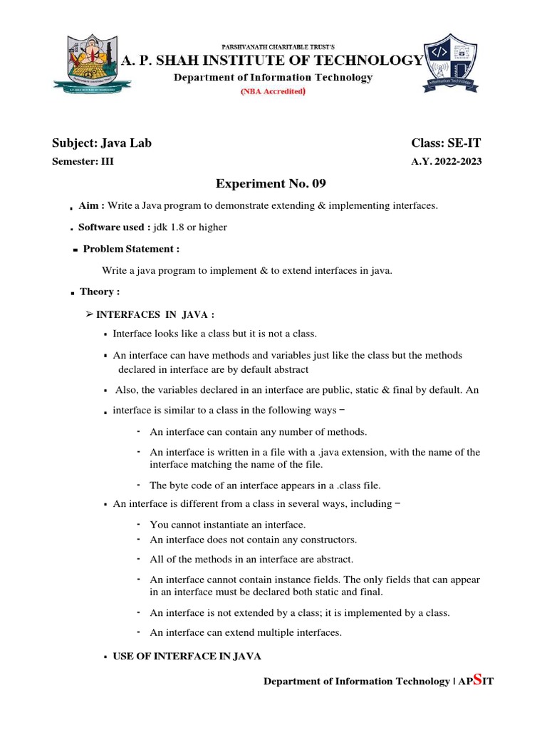 Jpl Expt No09 Minor Manual Pdf Class Computer Programming Method Computer Programming