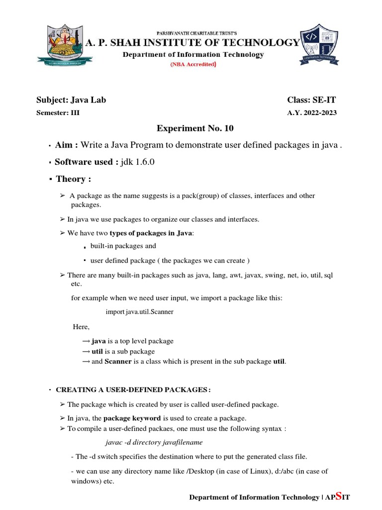 JPL - Expt No.10 - Minor Manual | PDF | Java (Programming Language ...