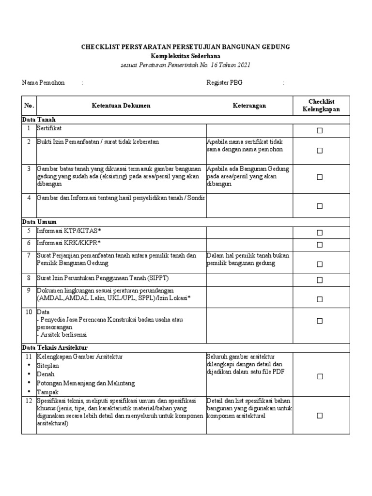 Checklist Kelengkapan SIMBG | PDF | Teknologi & Rekayasa