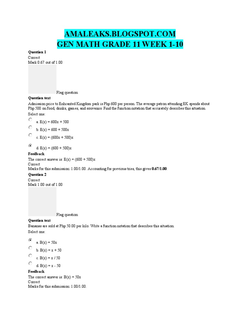 (AMALEAKS - BLOGSPOT.COM) GenMath Week 1-10 | PDF | Fahrenheit | Mortgage Loan