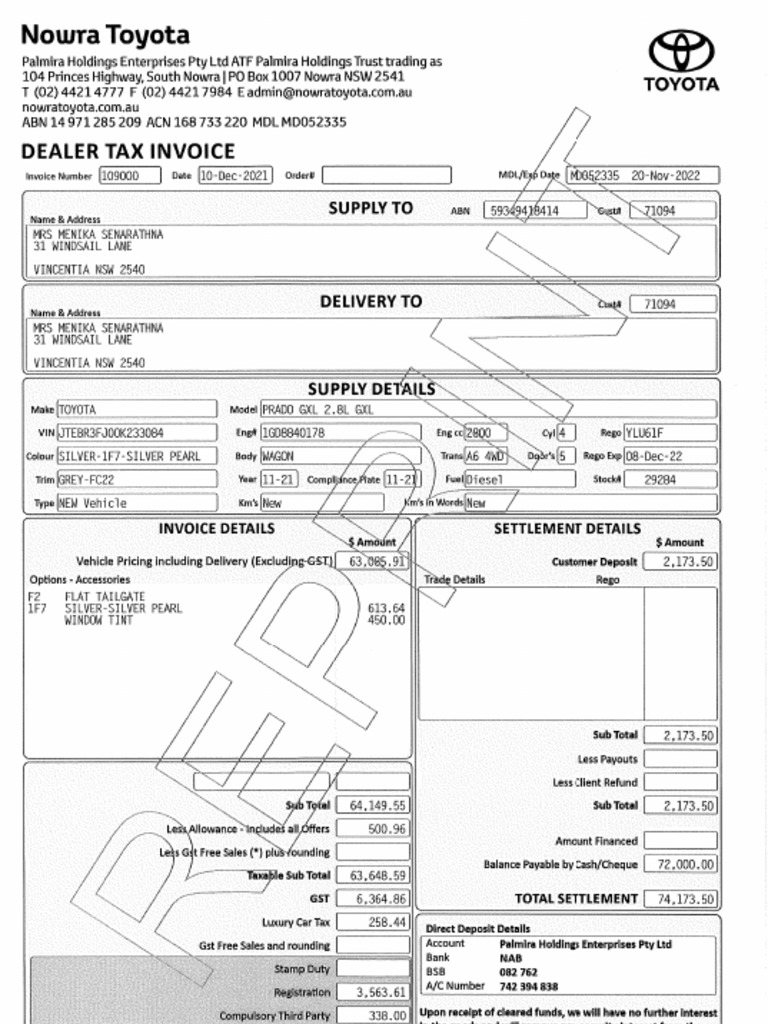 Tax Invoice YLU61F Prado | PDF