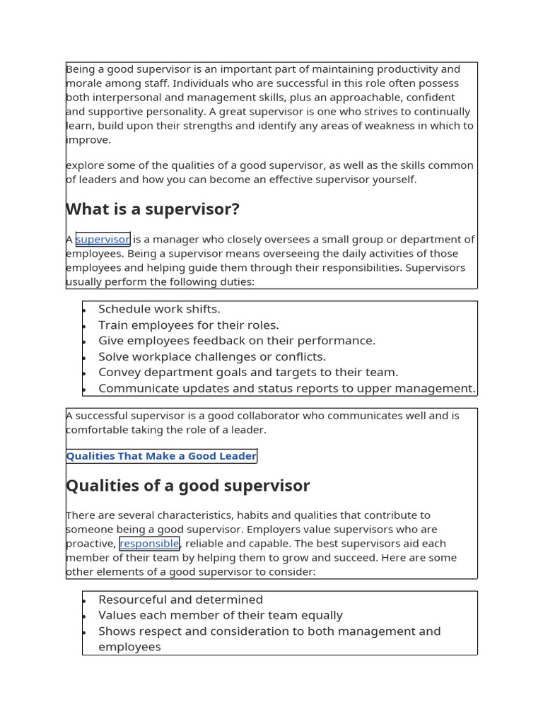 Being A Good Supervisor Is An Important Part of Maintaining ...