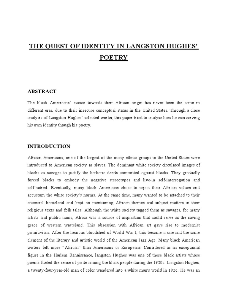 The Quest for Identity: An Analysis of Langston Hughes' Poetry and its Exploration of African ...