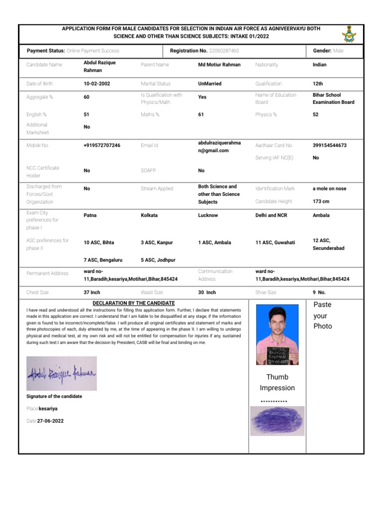 Razique's IAF Form | PDF
