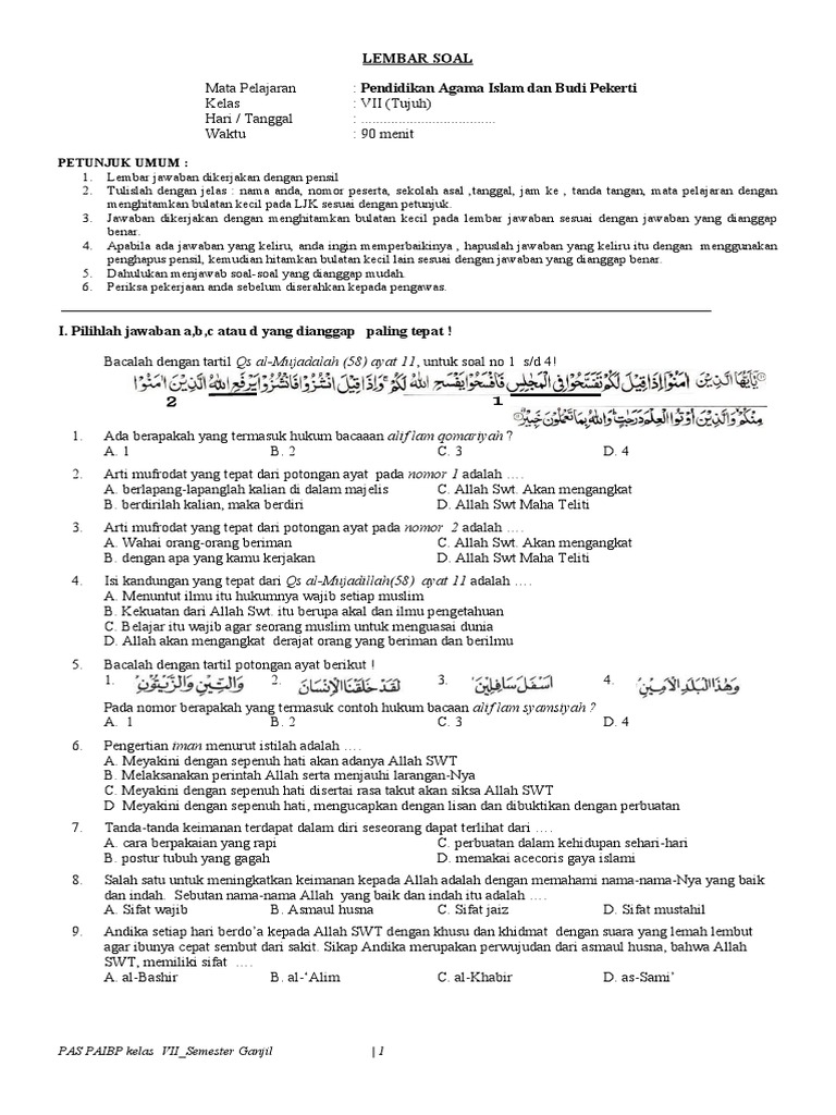 Soal PAS Kelas 7 | PDF