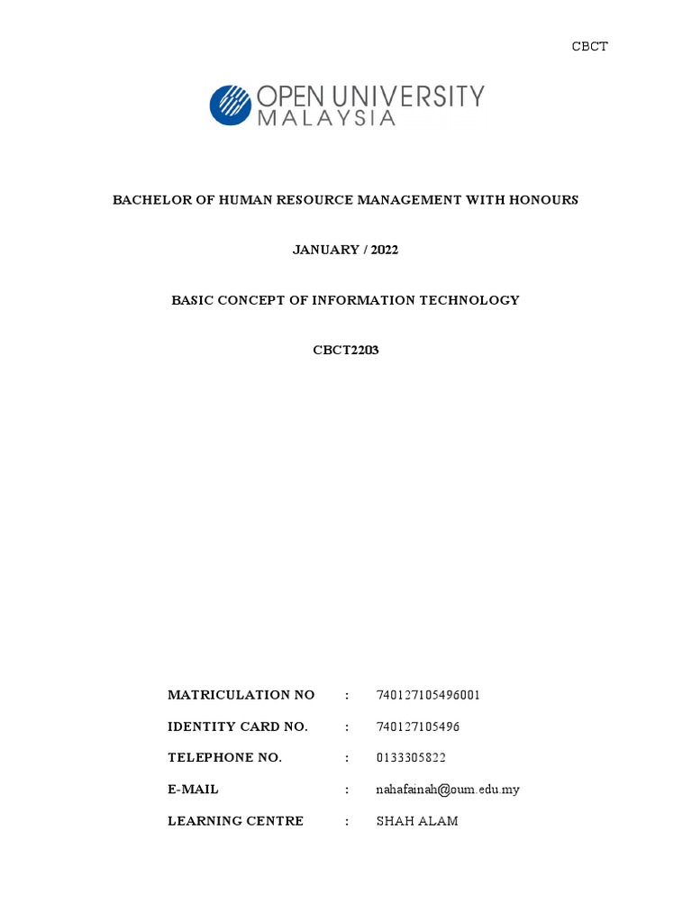 OUM - Assig - CBCT2203 - Basic Concept of IT - Sem012022 - Nahariah ...