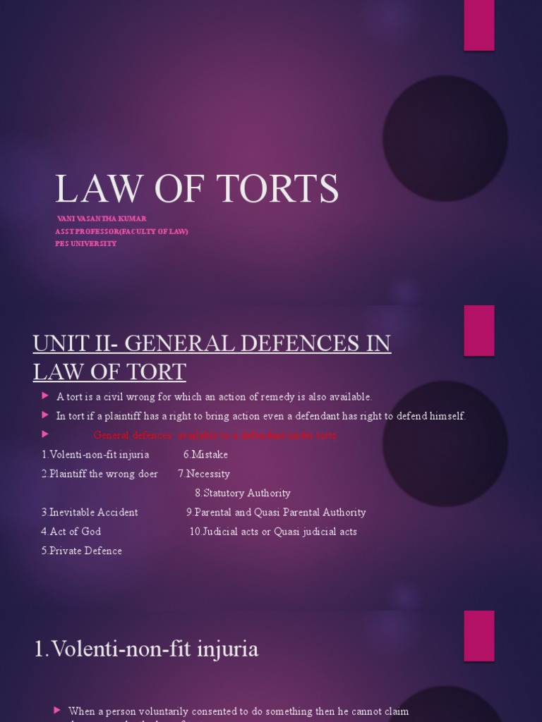 Genral Defences in Law of Tort 1 | PDF | Tort | Consent