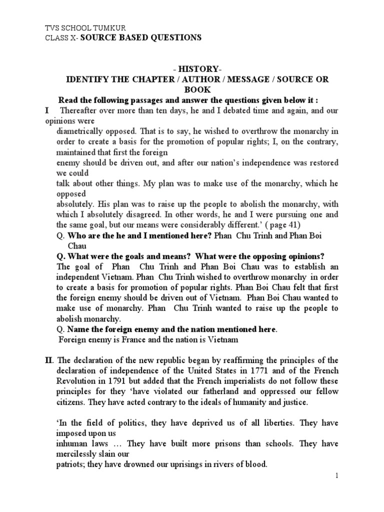 Class X History Source-Based Questions | PDF | Jawaharlal Nehru ...