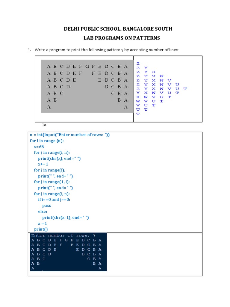 Delhi Public School, Bangalore South Lab Programs On Patterns | PDF