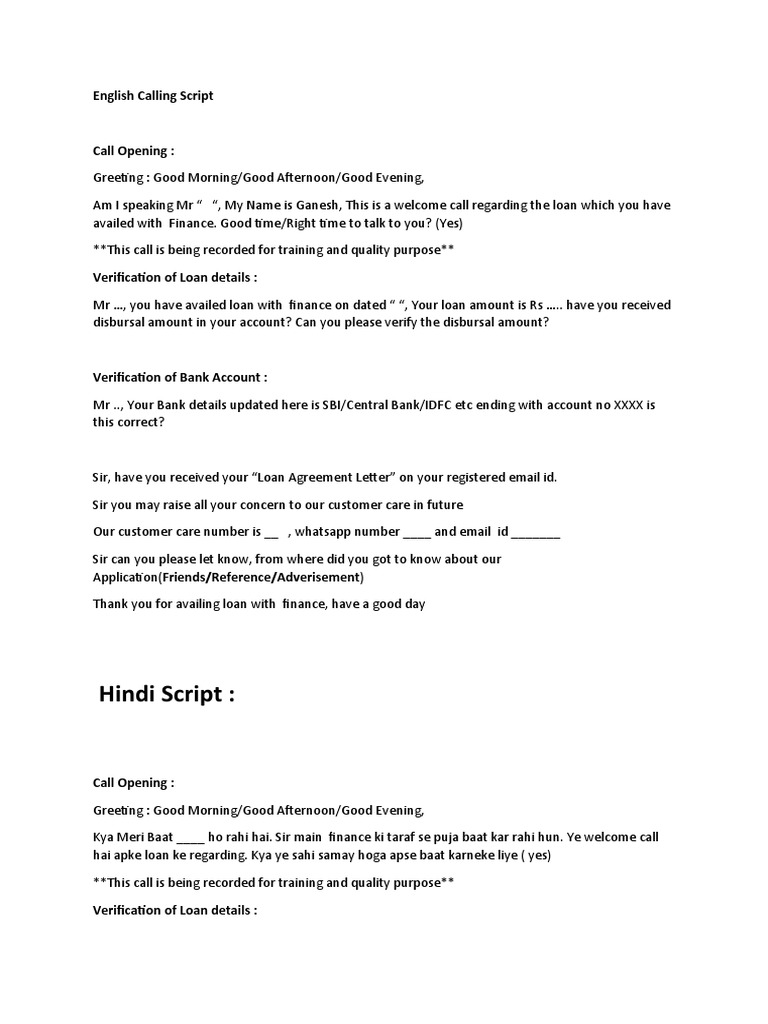 Welcome Calling Script | PDF