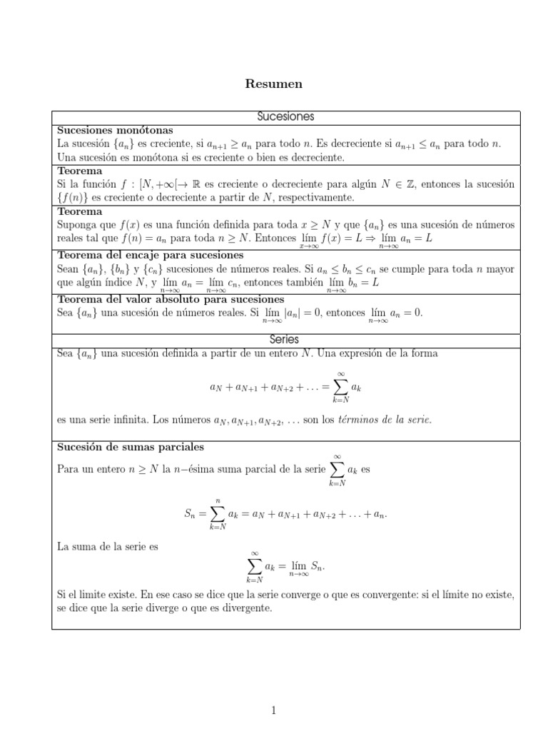 Resumen Del Tema Series y Sucesiones | PDF | Series (Matemáticas) | Secuencia