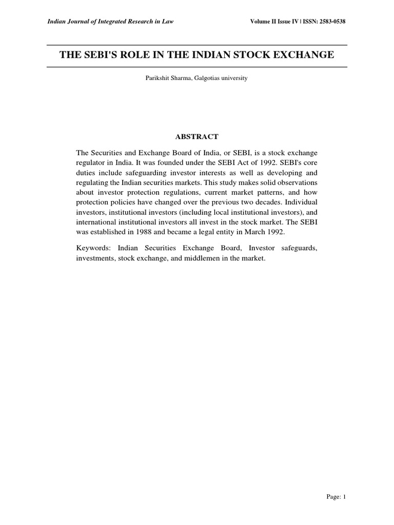 SEBI's Impact on Indian Stock Market | PDF | Stocks | Securities (Finance)