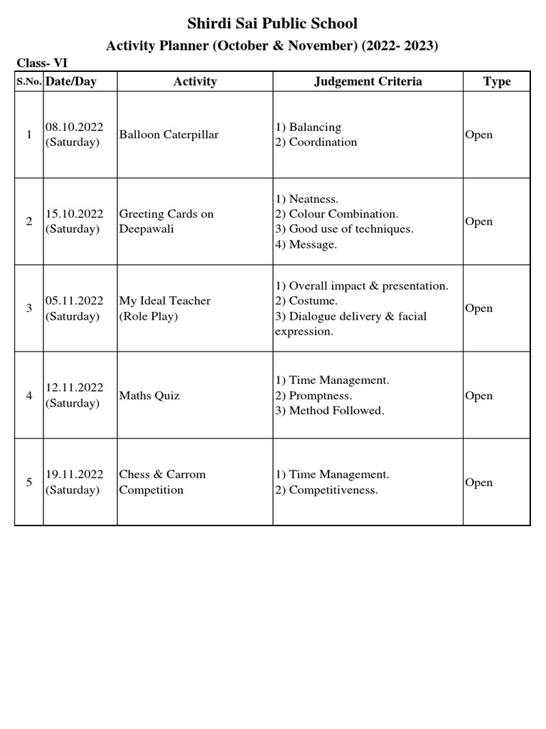 Class 6 Activity Circular (October-November) | PDF
