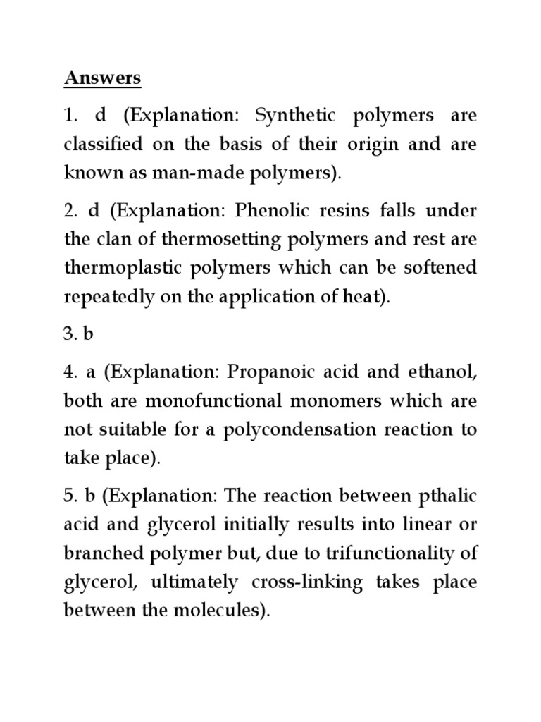 Polymerization Concepts and Answers | PDF | Polymers | Polymerization