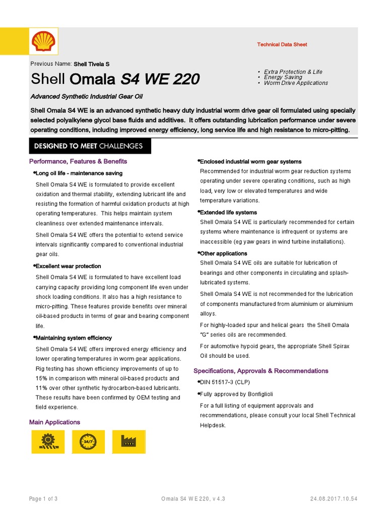 Shell Omala S4 WE 220 | PDF | Lubricant | Gear