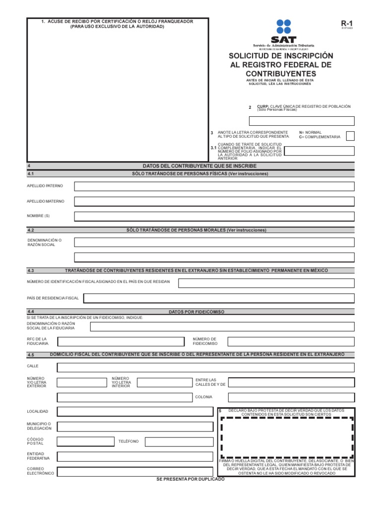 Formato R-1 SAT Federal | PDF | Certificado de nacimiento ...