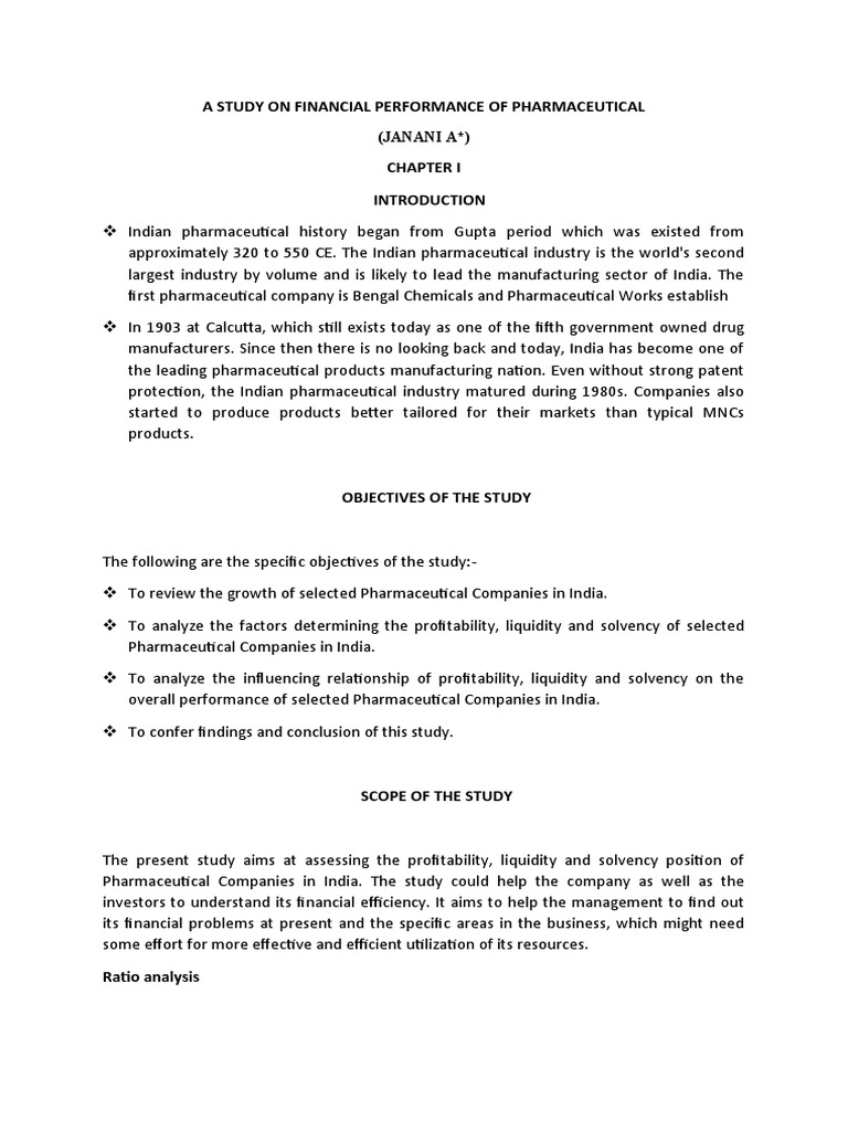 A Study On Financial Performance of Pharmaceutical | PDF ...