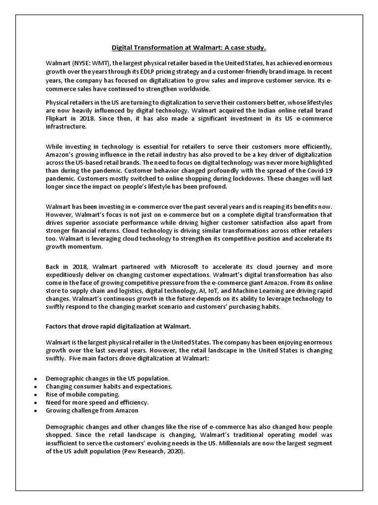 Walmart's Digital Transformation Strategy | PDF | Walmart | Retail