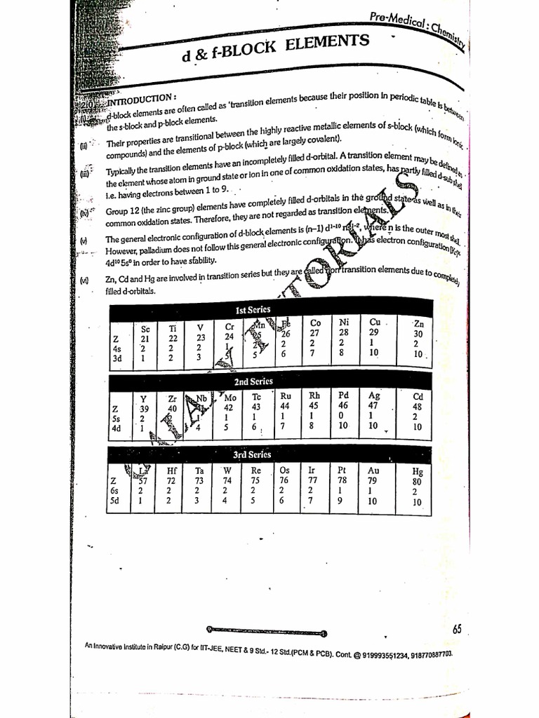 D And F Block Elements Pdf
