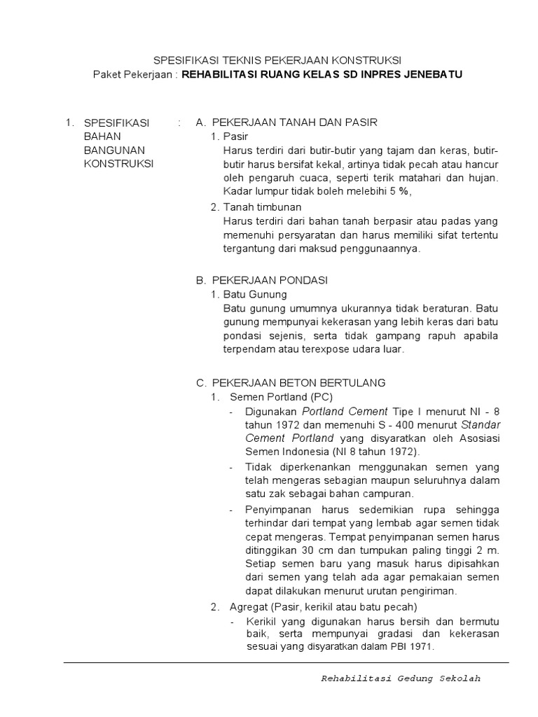 Spek Tek Tender SD Inpres Jenebatu | PDF