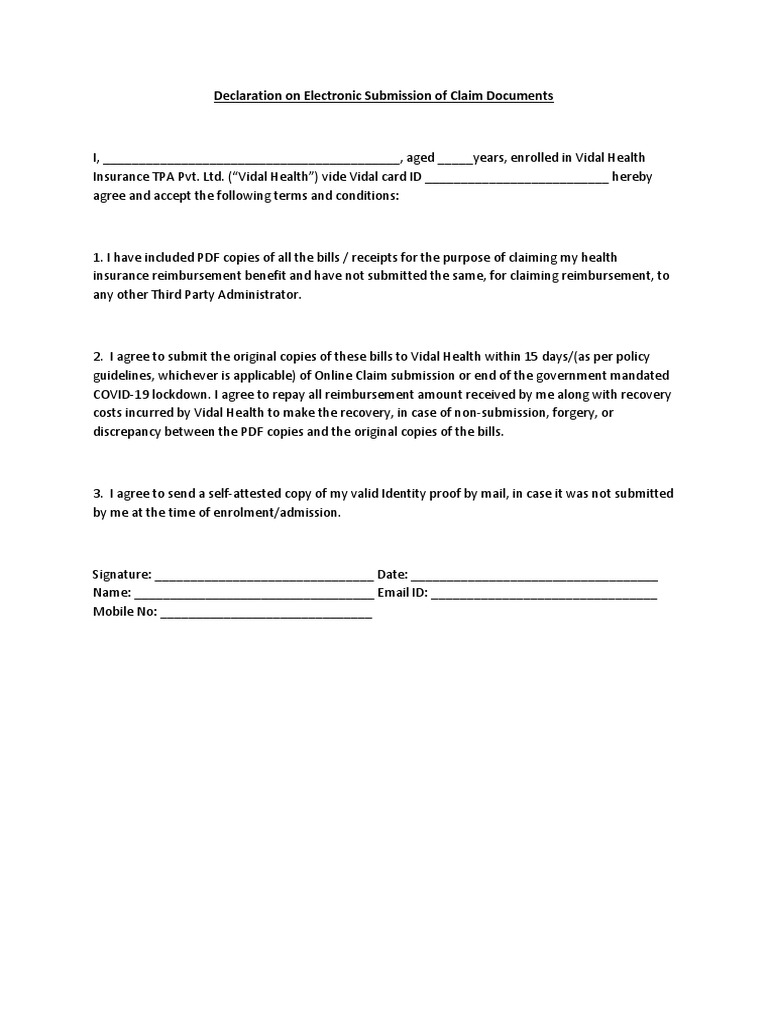 Declaration On Electronic Submission of Claim Documents | PDF