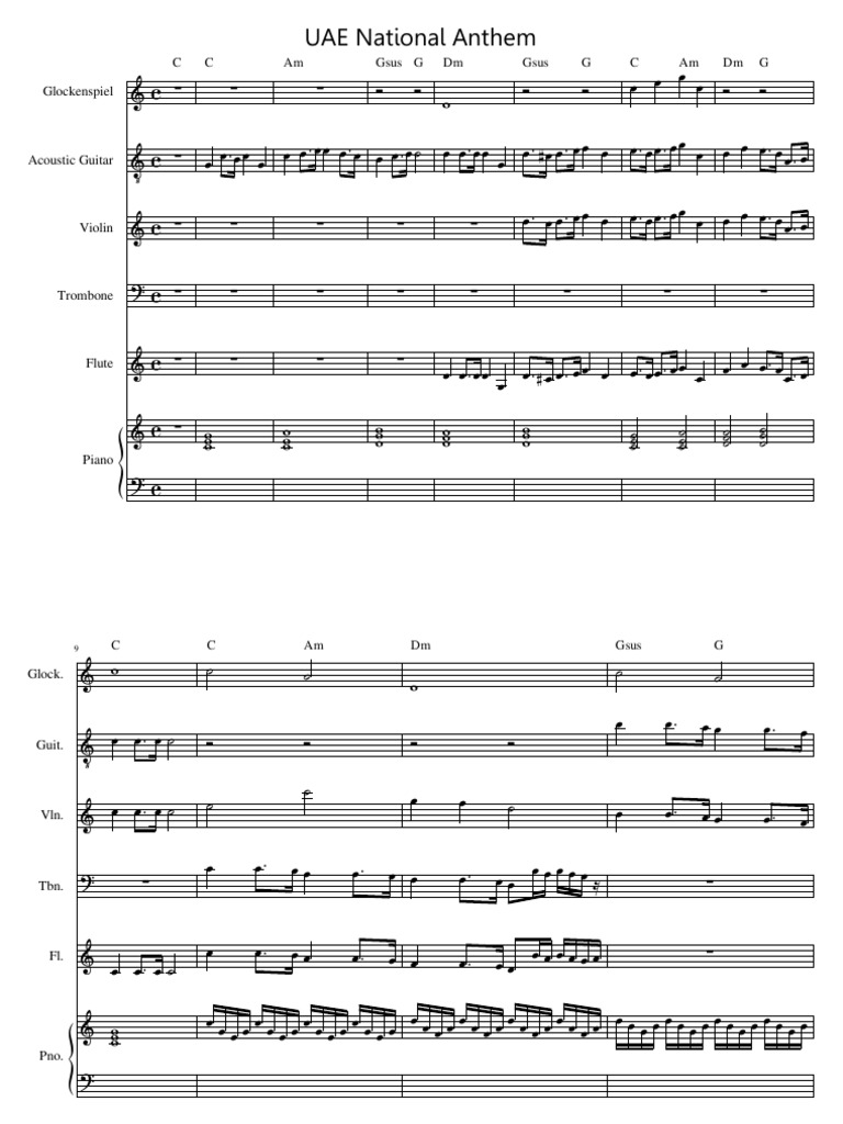 UAE National Anthem - Arr. For Violin and Piano 1 | PDF | Chordophones ...