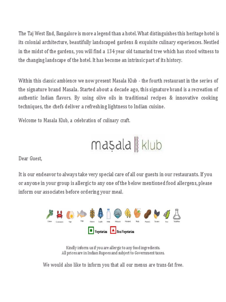 Masala Klub Menu | PDF | Indian Cuisine | Kebab