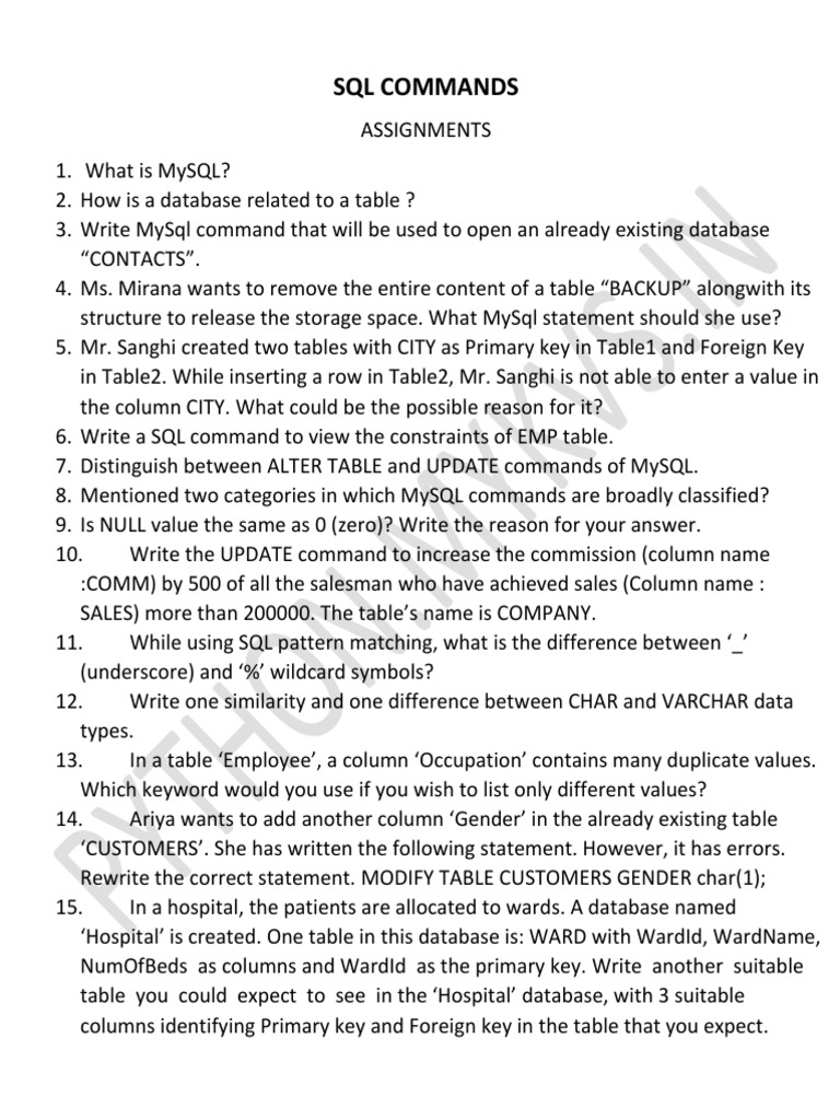 SQL Assignment | PDF | Table (Database) | Databases SQL Assignment | PDF | Table (Database) | Databases