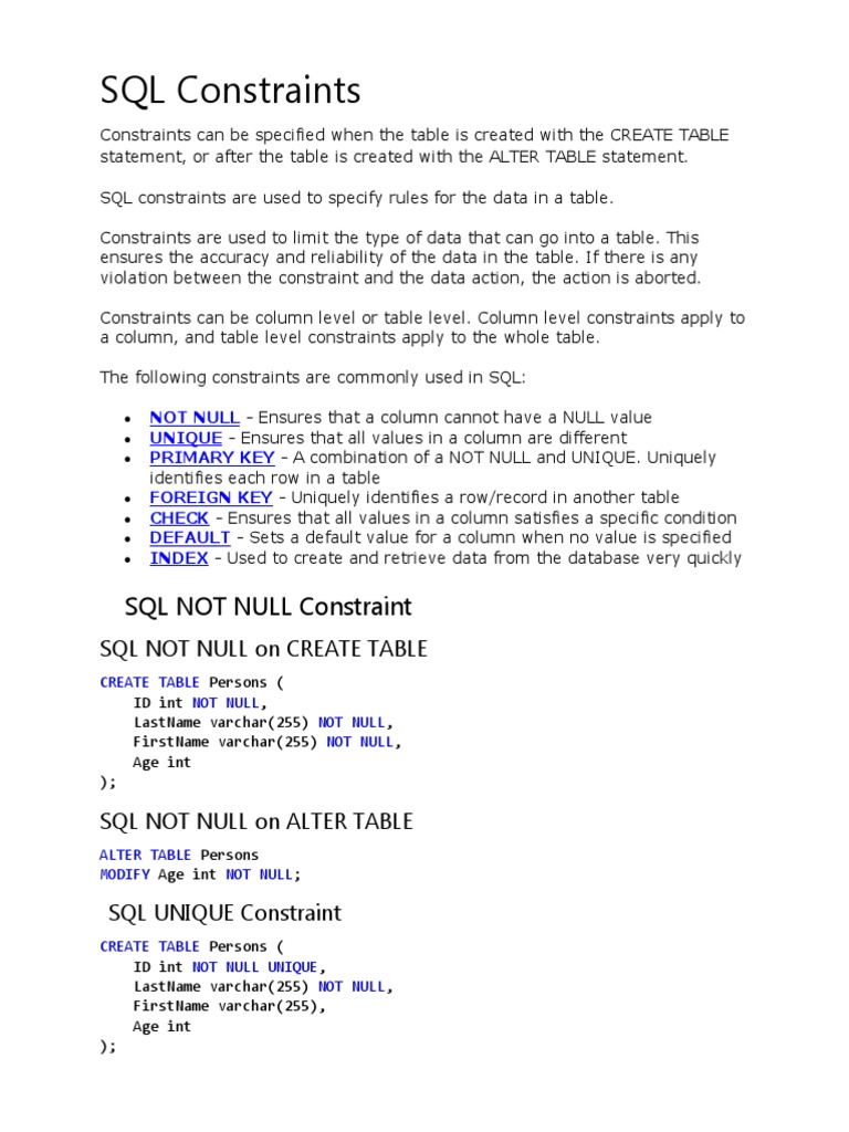 Constraints In Mysql Pdf Relational Database Database Index 4994