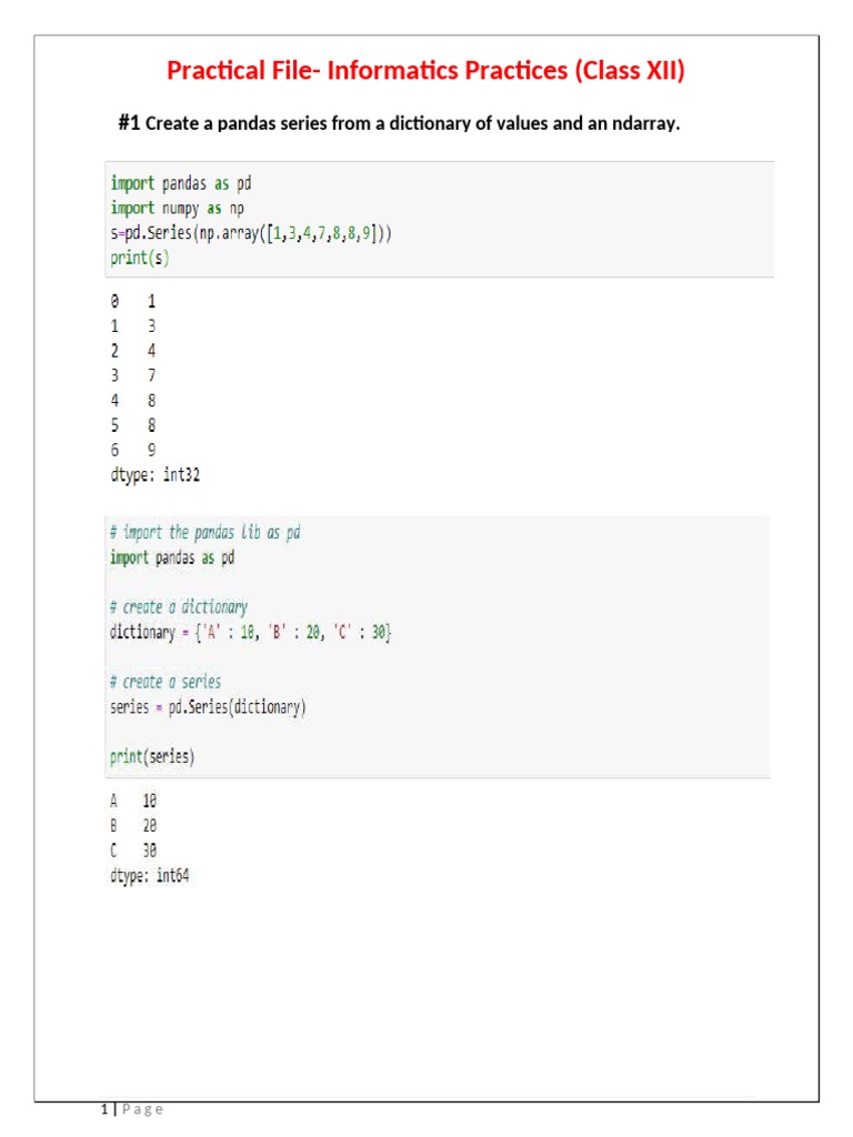 Class 12 Practical File Informatics Practices | PDF | Computer Data | Data Management