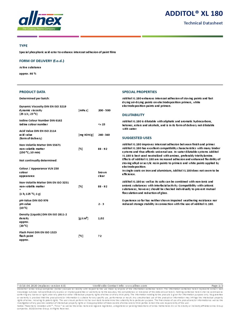 Additol-Xl-180 en A4 | PDF | Paint | Intellectual Property