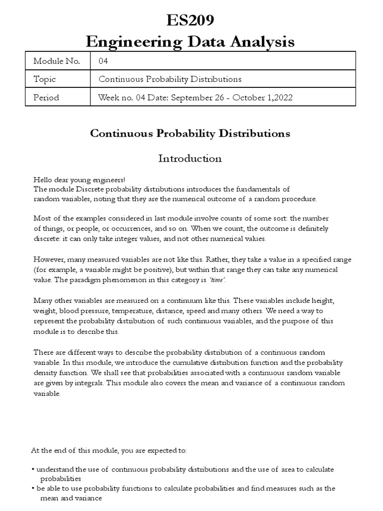 ES209 Module 4 | Download Free PDF | Probability Distribution ...