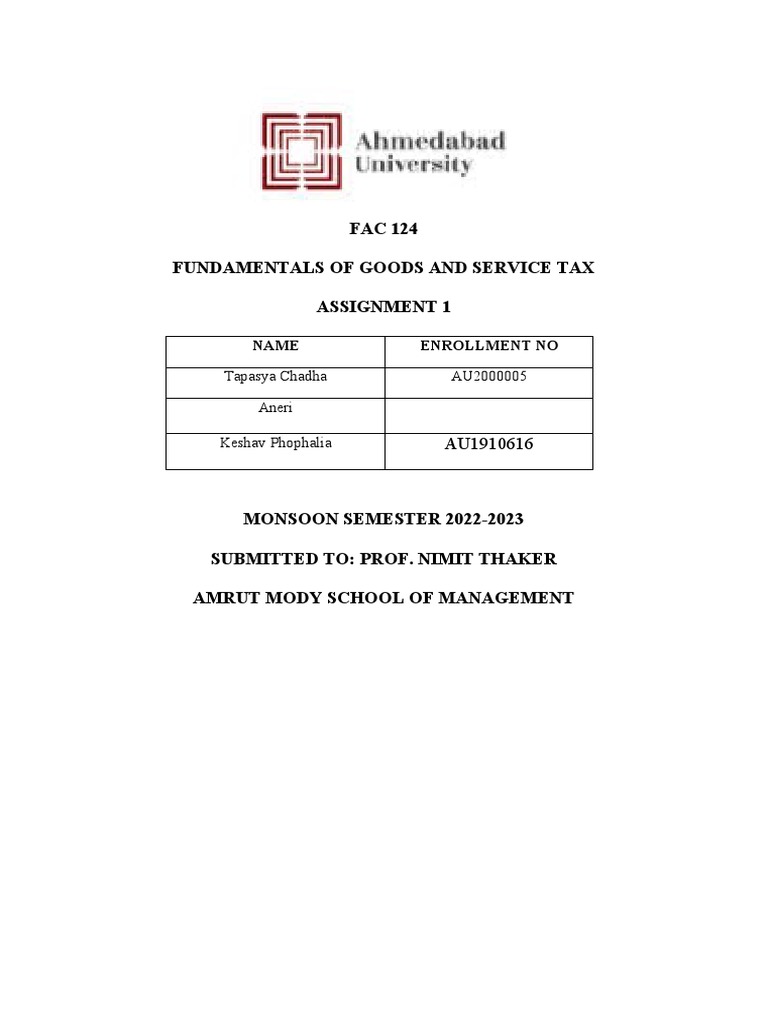 GST Assignment 1 | Download Free PDF | Value Added Tax | Taxes