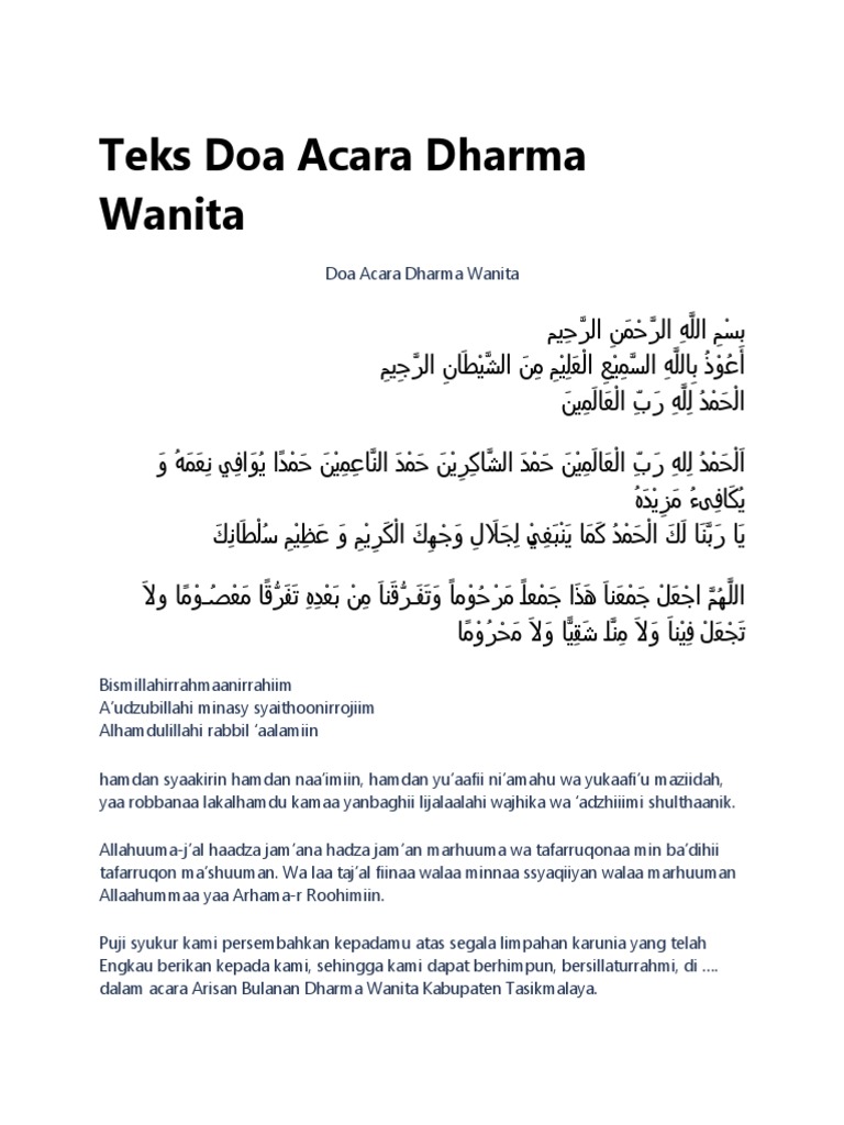 Doa Dharma Wanita | PDF