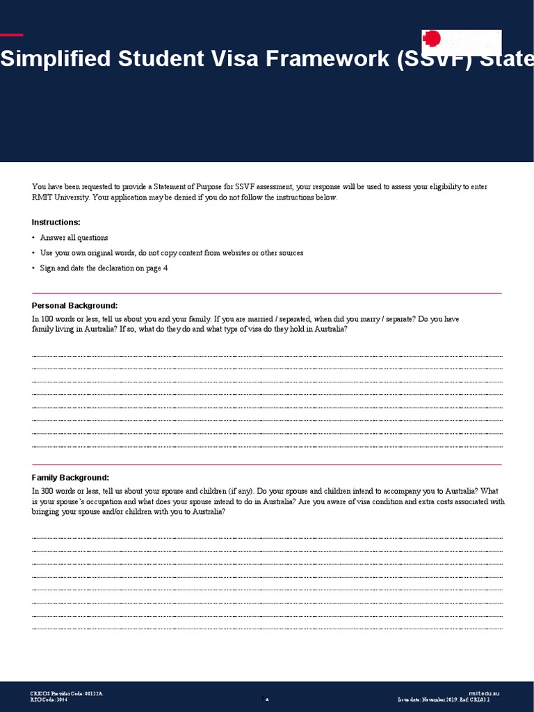 Simplified Student Visa Framework (SSVF) Statement of Purpose | PDF ...