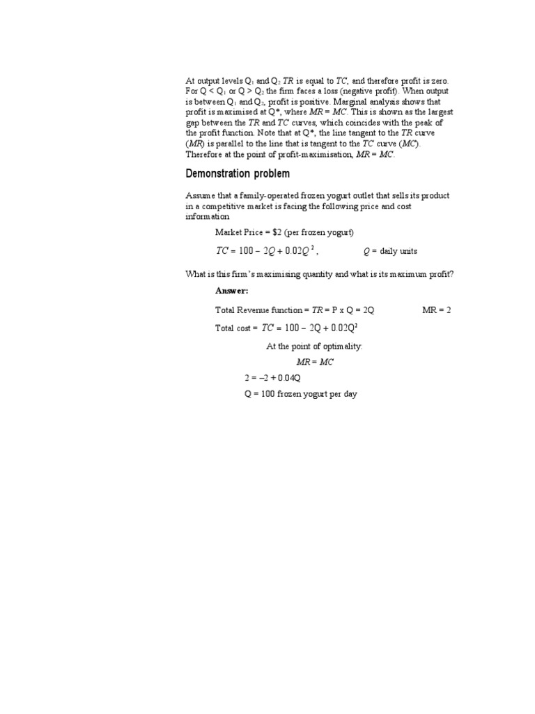 At Output Levels Q1 and Q2 TR Is Equal To TC | PDF