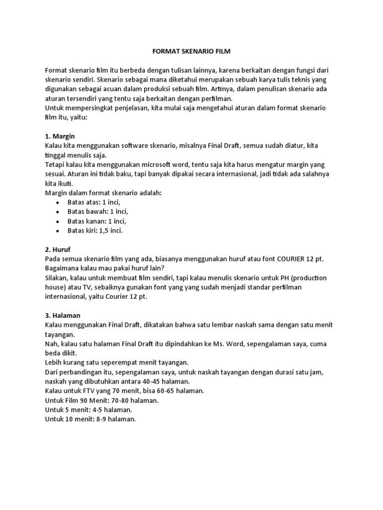 Format Skenario Film | PDF | Seni & Disiplin Bahasa